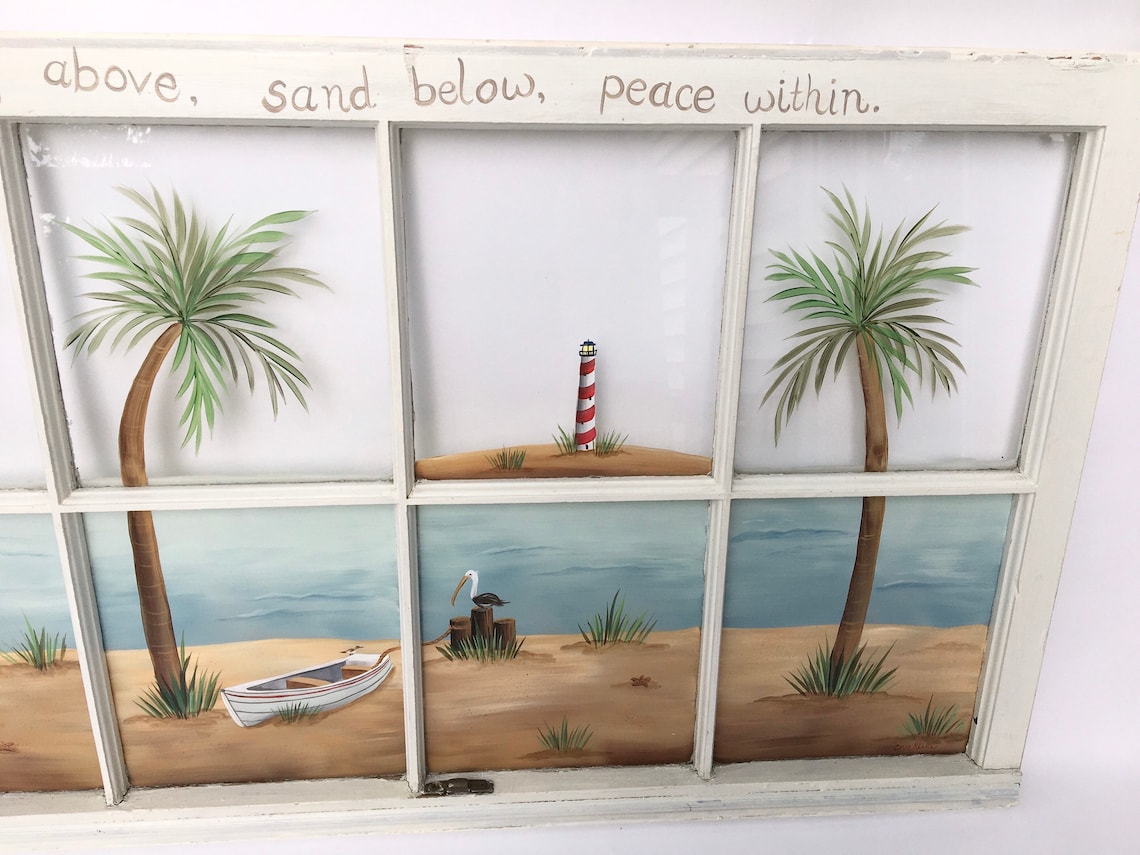 Beach Scene Window Beach Painted Window Old Window Art | Etsy