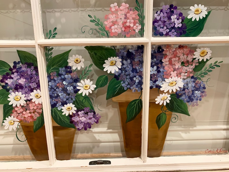 Painted Hydrangea Window Hydrangeas Art Old Painted Window - Etsy