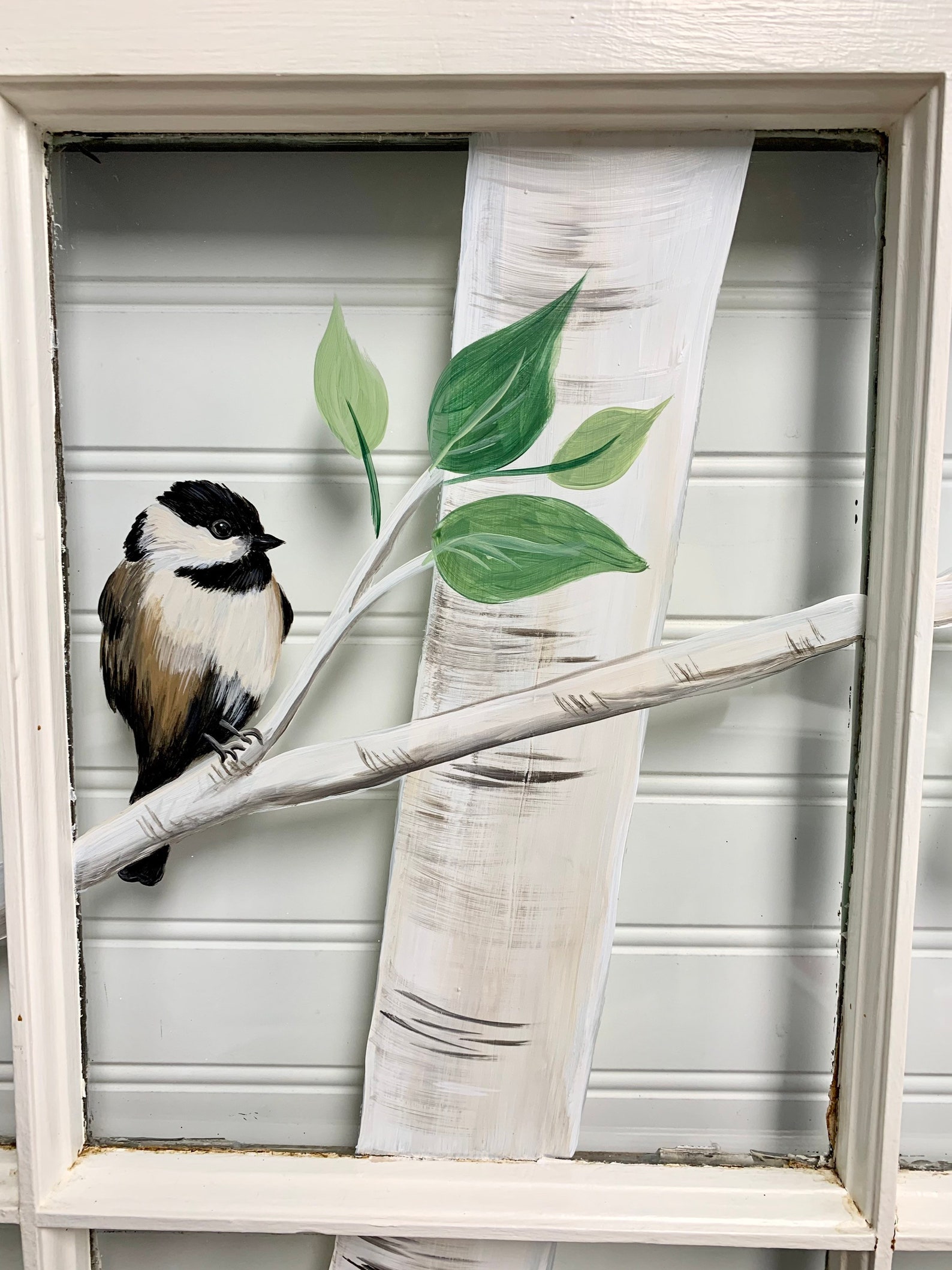 Painted Chickadee Window Birch Tree Art Chickadee Birch Art - Etsy