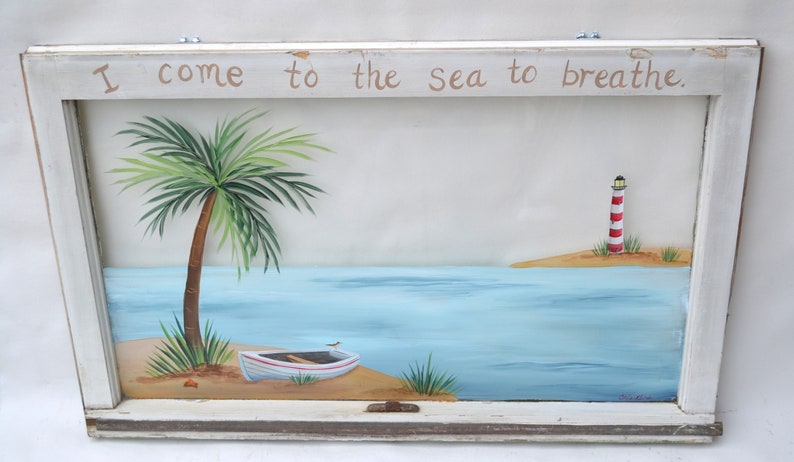 Painted Beach Window Beach Scene Window Old Window Art - Etsy