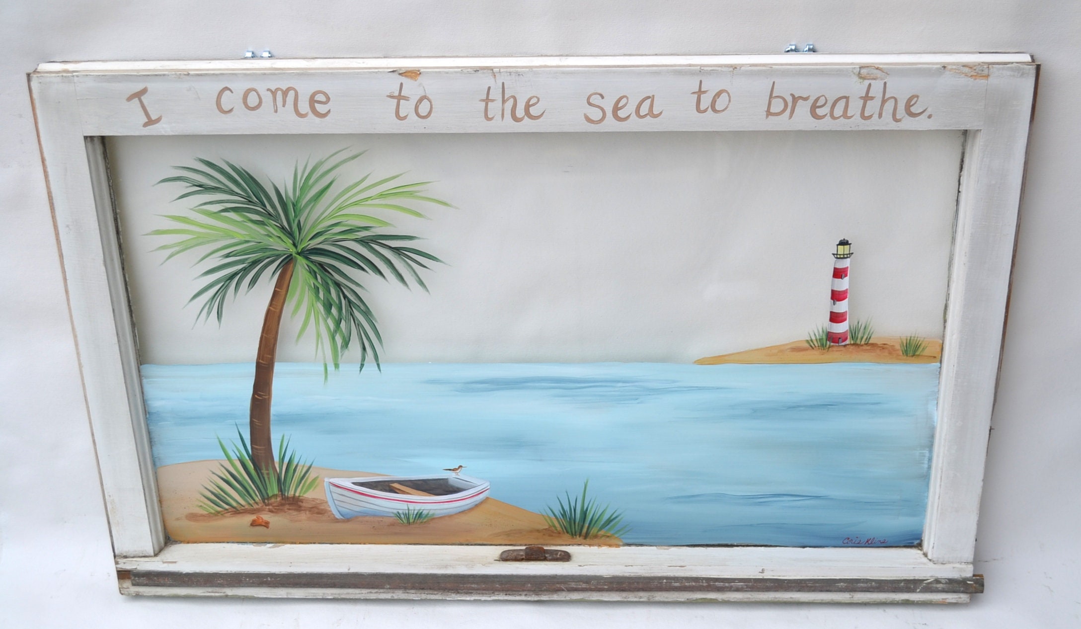 Painted Beach Window Beach Scene Window Old Window Art | Etsy