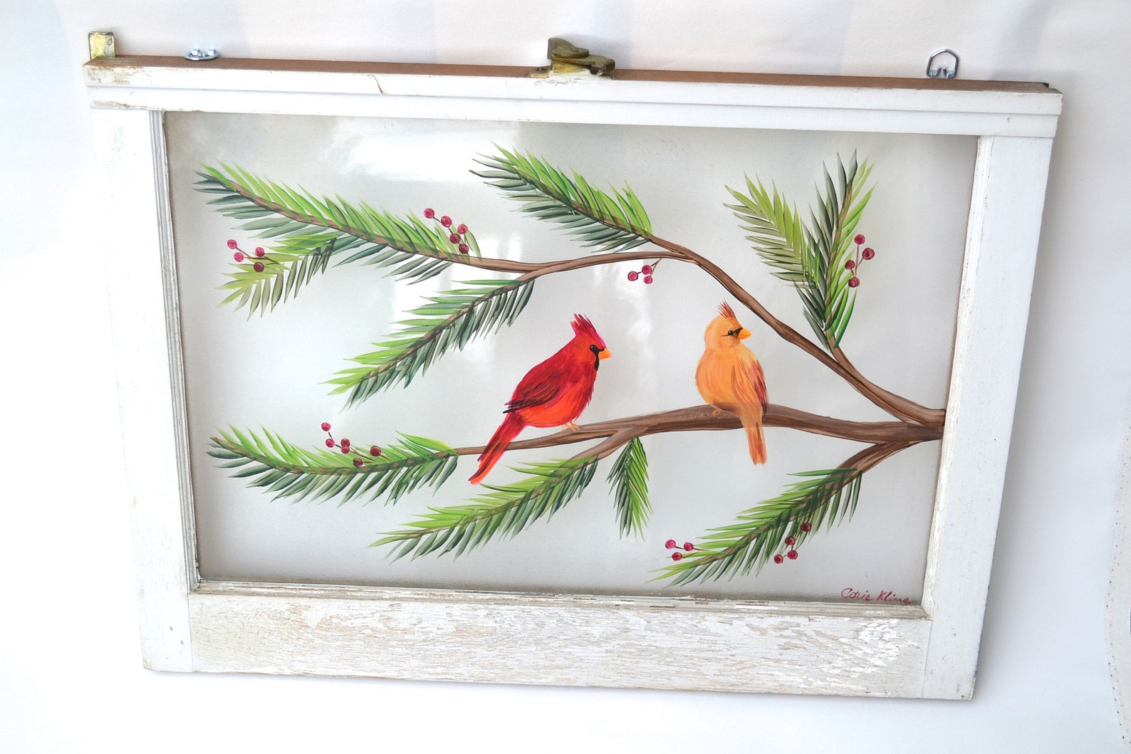 Cardinal Painted Window Old Painted Window Cardinal Art | Etsy