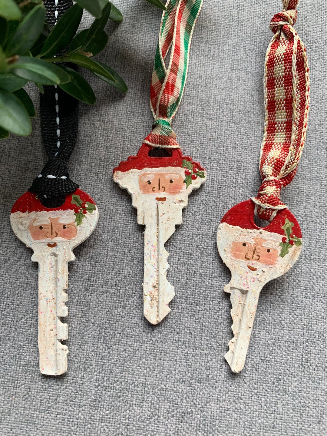 Santa Key Ornament, Painted Santa Key, Christmas Ornament, Handmade ...