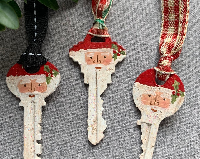 Santa Key Ornament, Painted Santa Key, Christmas Ornament, Handmade ...