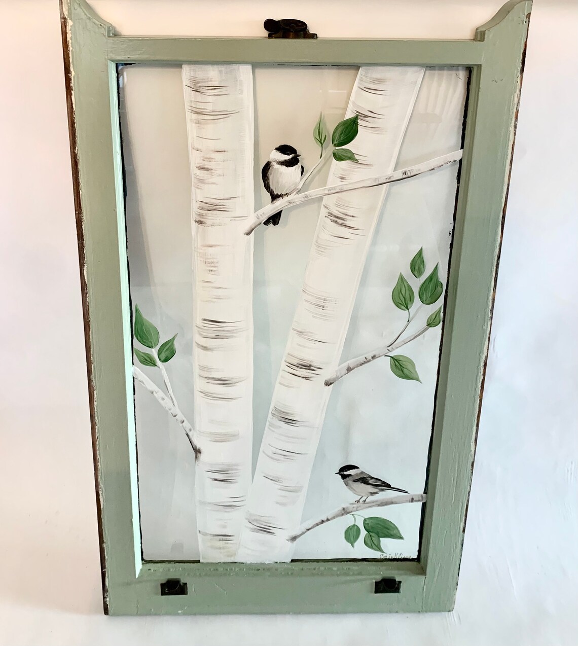 Painted Chickadee Window Birch Tree Art Chickadee Birch Art - Etsy