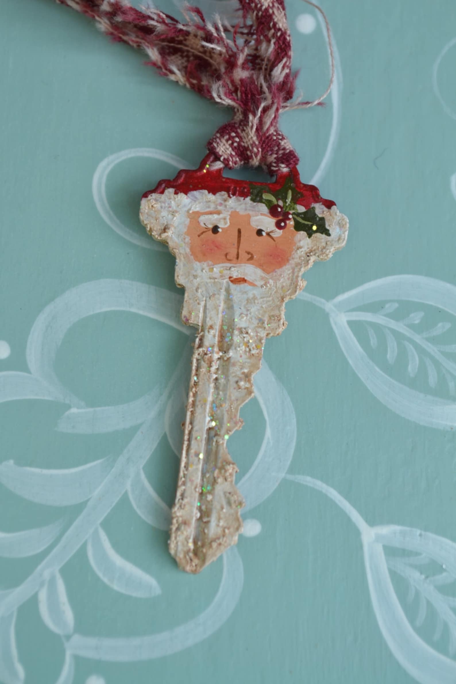 Santa Key Ornament Painted Santa Key Christmas Ornament | Etsy