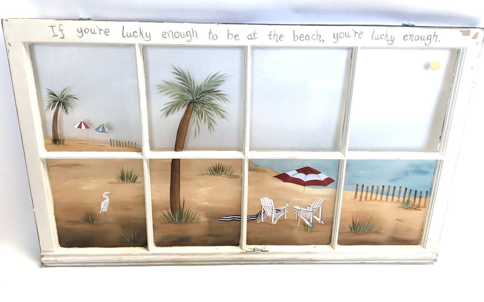 Painted Beach Window, Beach Scene Window, Old Window Art, Ocean View ...