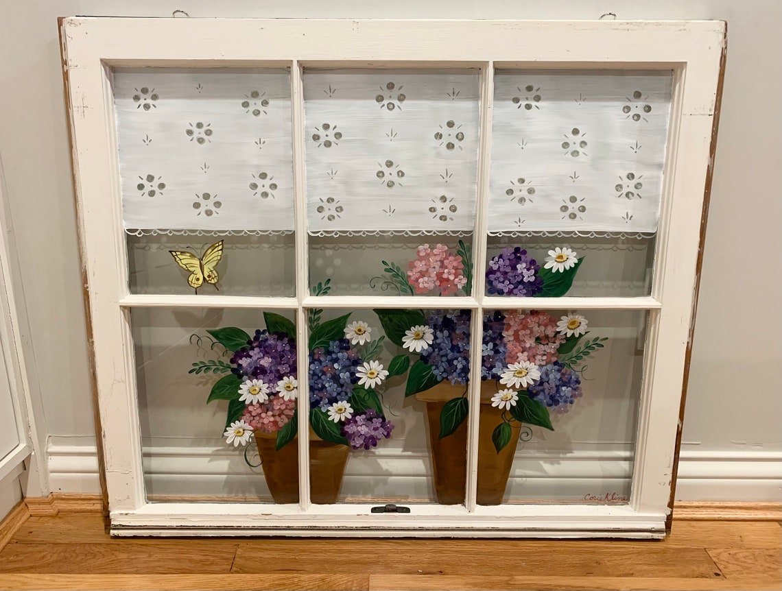 Painted Hydrangea Window Hydrangeas Art Old Painted Window - Etsy