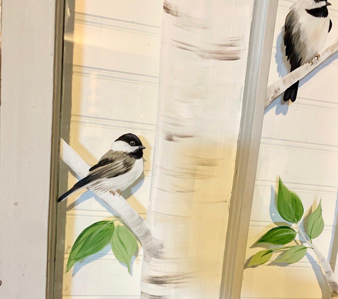 Painted Chickadee Window Birch Tree Art Chickadee Birch Art - Etsy