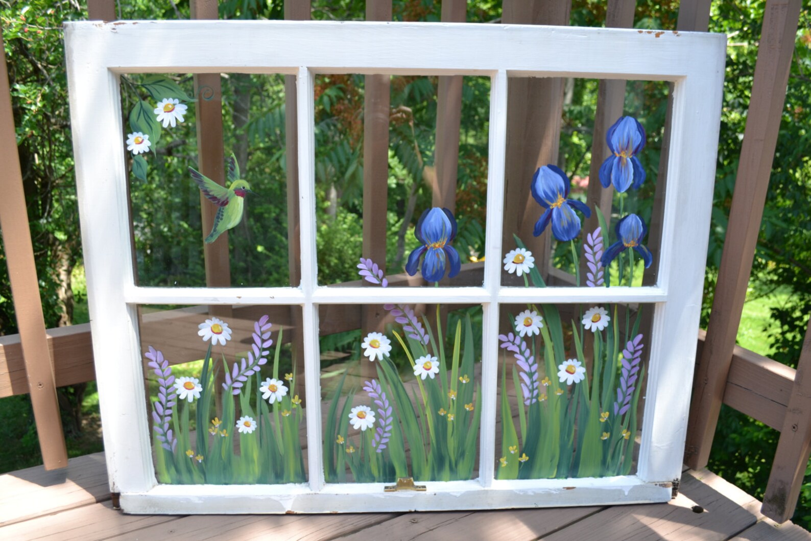 Painted Iris Window Old Window Art Painted Flower Window - Etsy Canada
