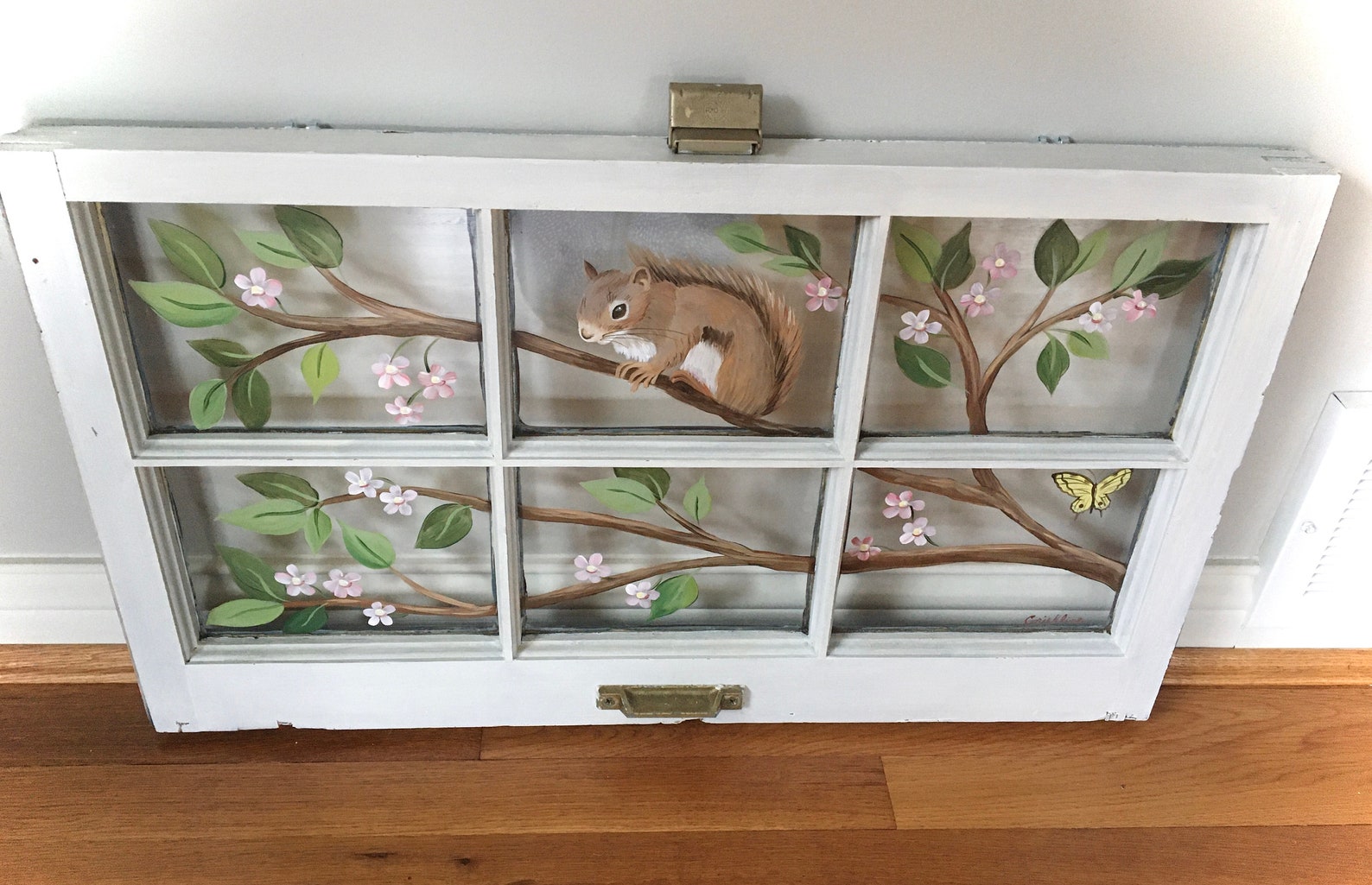 Painted Squirrel Window Old Window Art Squirrel Window Art | Etsy