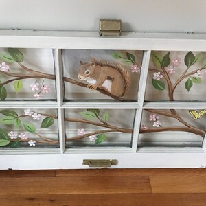 Painted Squirrel Window, Old Window Art, Squirrel Window Art - Etsy