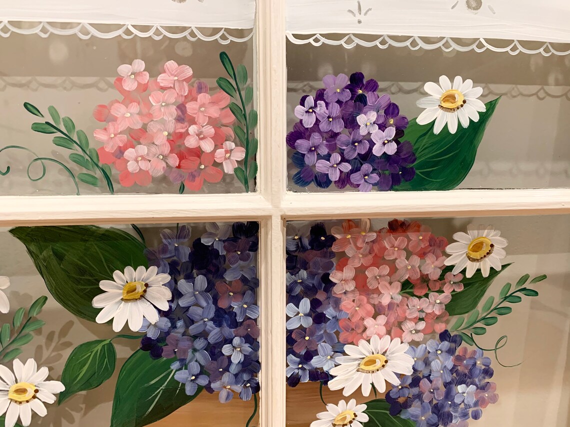 Painted Hydrangea Window Hydrangeas Art Old Painted Window - Etsy