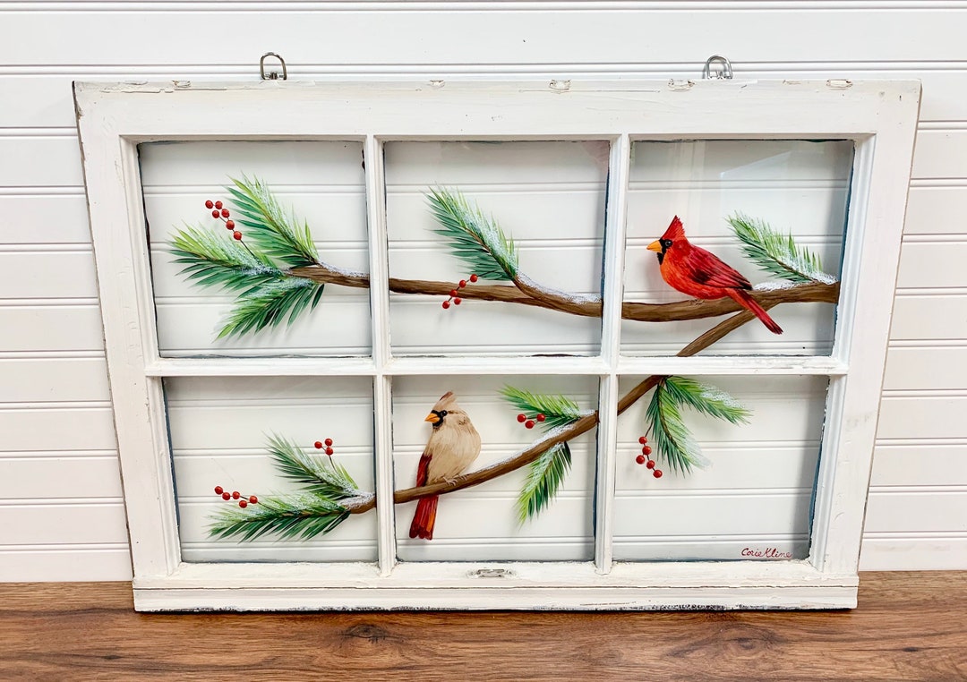 Cardinal Painted Window, Old Painted Window, Cardinal Art, Window Art ...