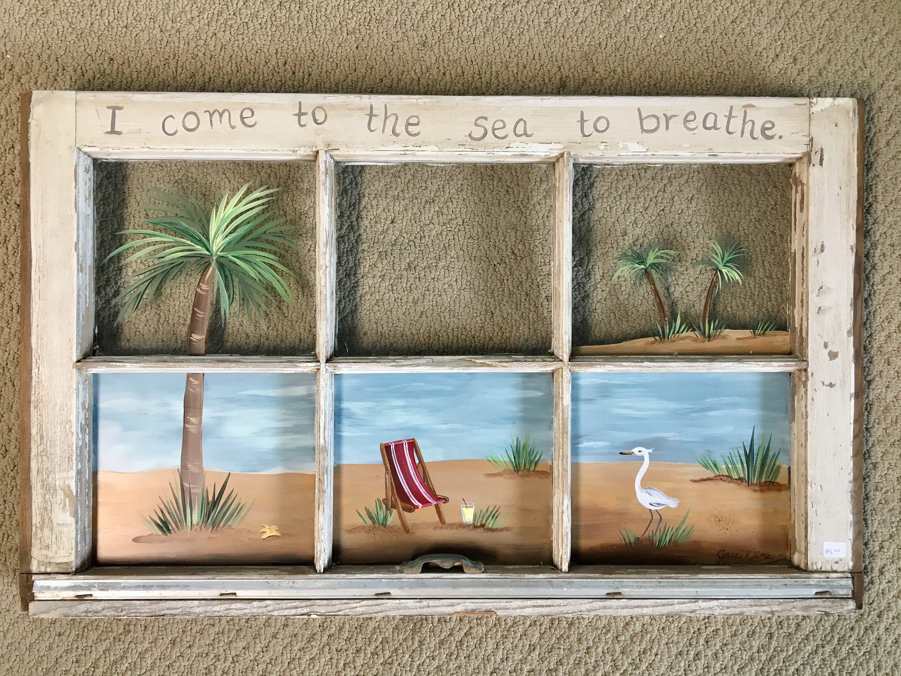 Painted Beach Window Beach Scene Window Old Window Art | Etsy