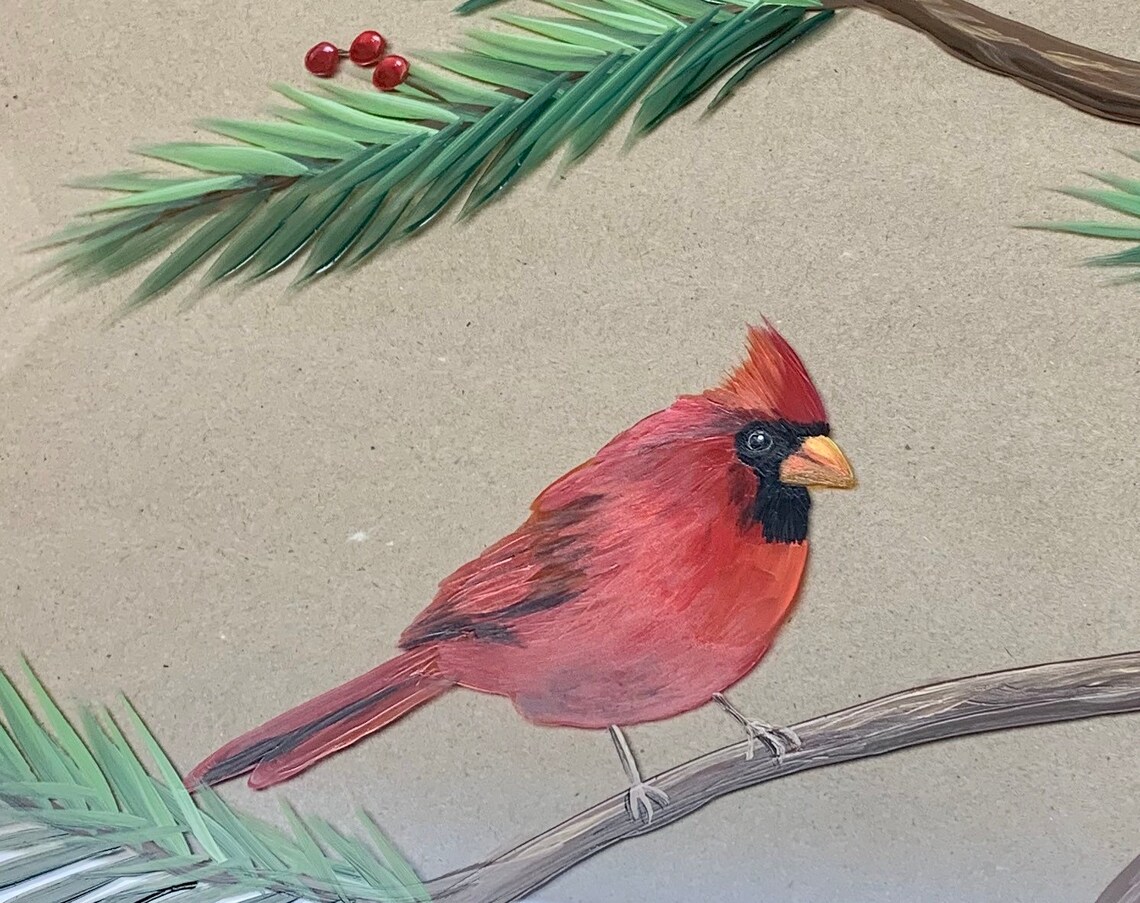 Cardinal Painted Window Old Painted Window Cardinal Art | Etsy