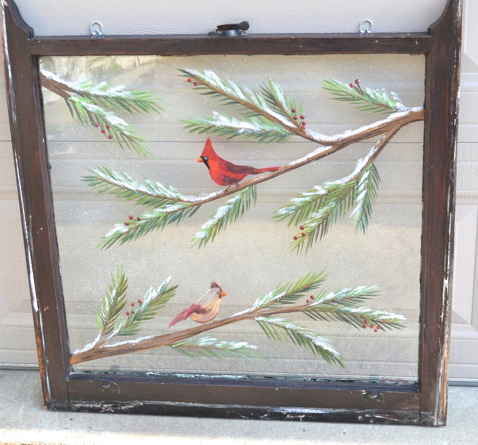 Cardinal Painted Window Old Painted Window Cardinal Art | Etsy