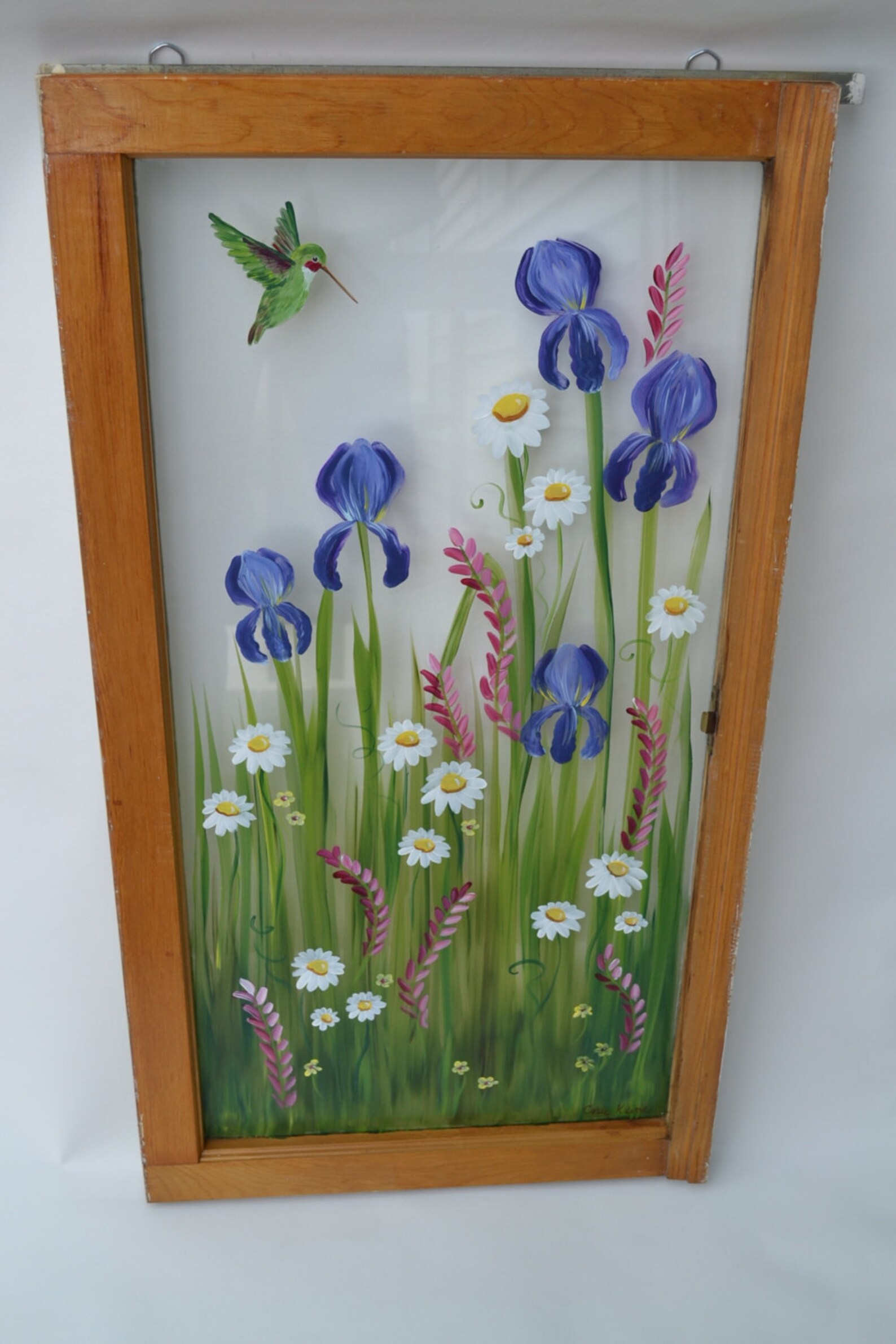 Painted Iris Window Old Window Art Painted Flower Window | Etsy