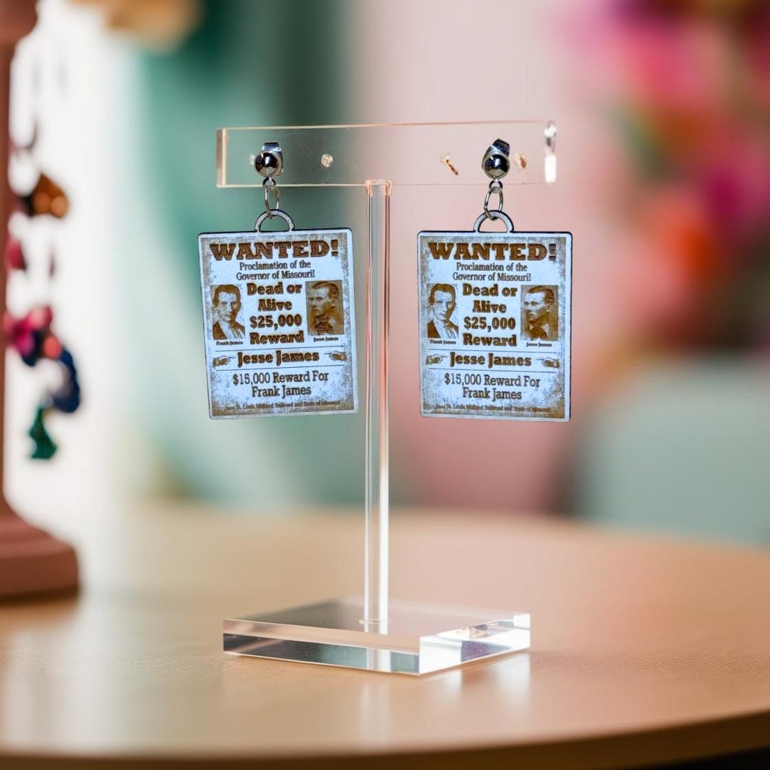 Jesse James Wanted Poster Earrings, Laser Cut Wood - Etsy