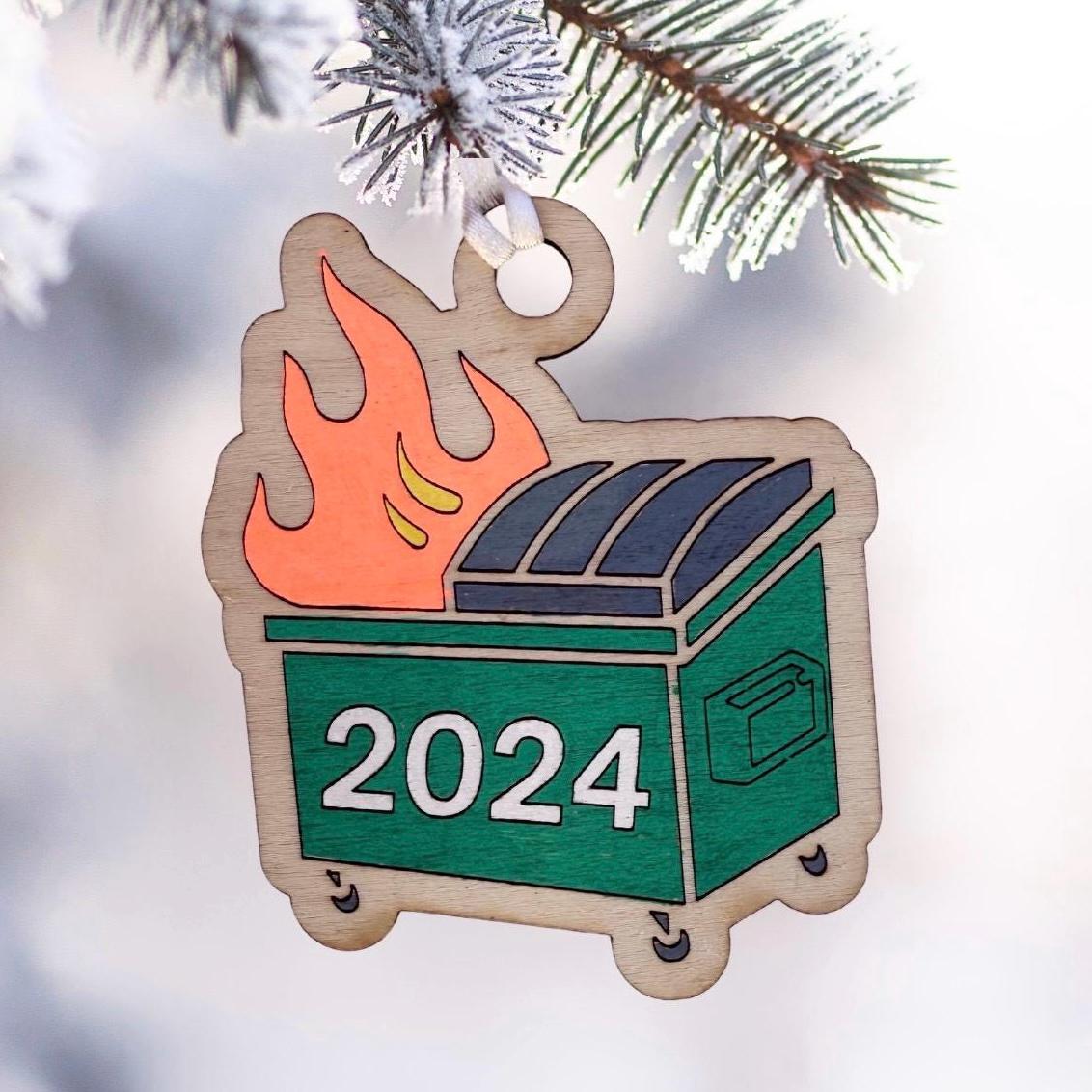 Dumpster Fire 2024 Year Hot Mess Christmas Ornament Holiday Gift Laser ...