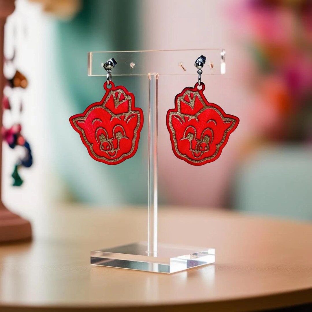 Pig Man Chef Piggly Wiggly Grocery Store Dangle Drop Earrings Wood ...