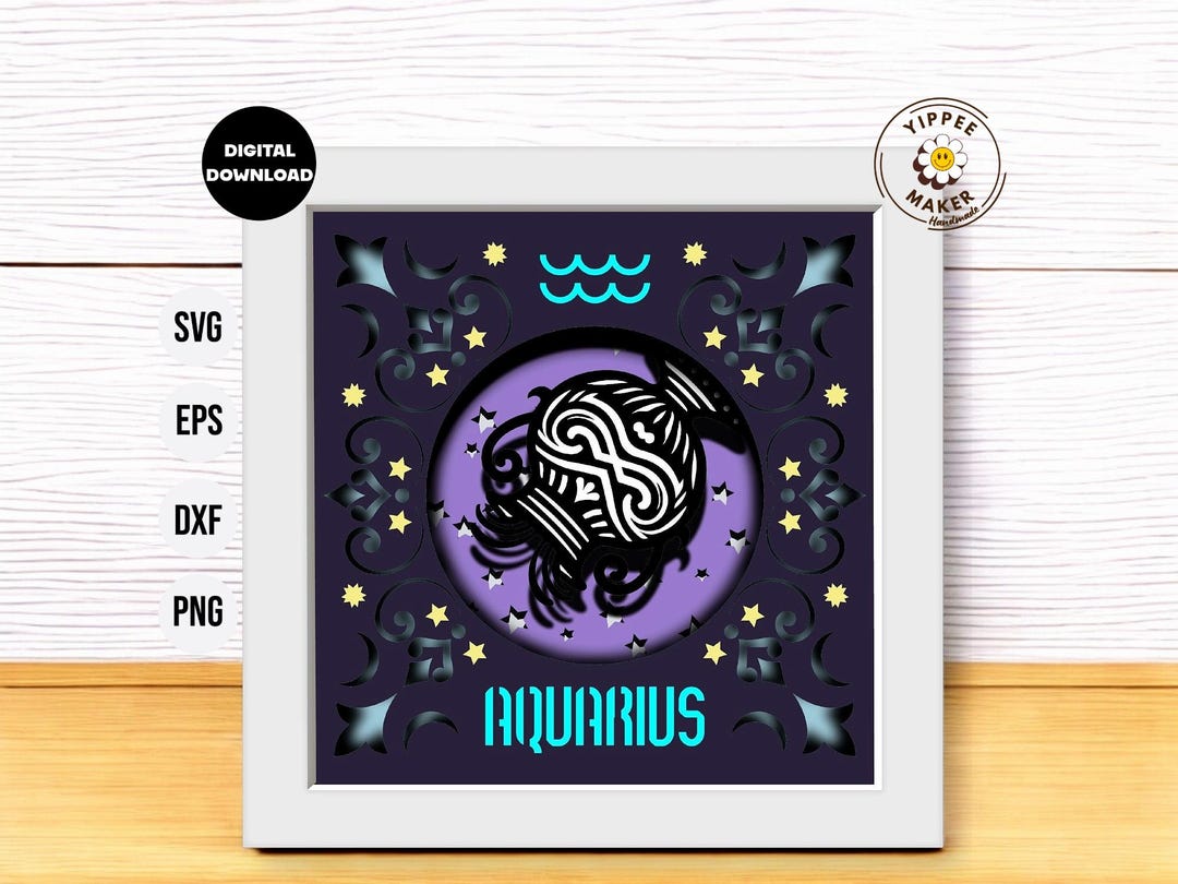 3D Aquarius Zodiac Star Sign Shadow Box - Astrology Signs 3D SVG Shadow ...