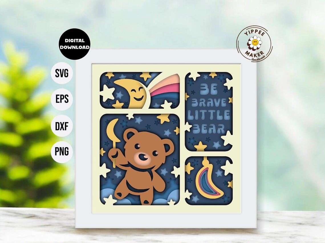 3D Bear Shadow Box - Nursery Shadow Box Layered Paper Art Be Brave Svg ...