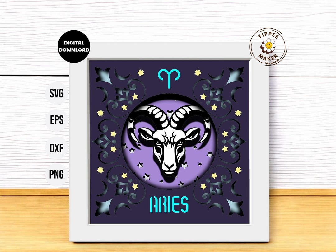 3D Aries Zodiac Star Sign Shadow Box - Astrology Signs 3D SVG Shadow ...