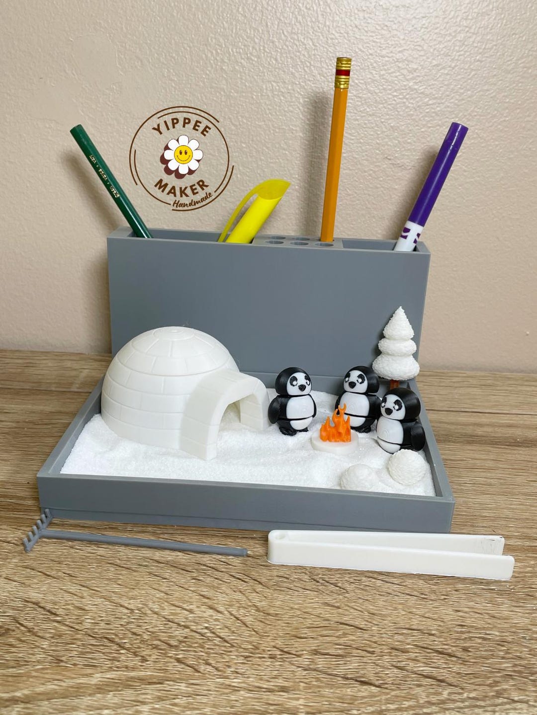 Igloo Zen Garden Desk Organizer - Penguin Desk Accessory Sand Garden ...