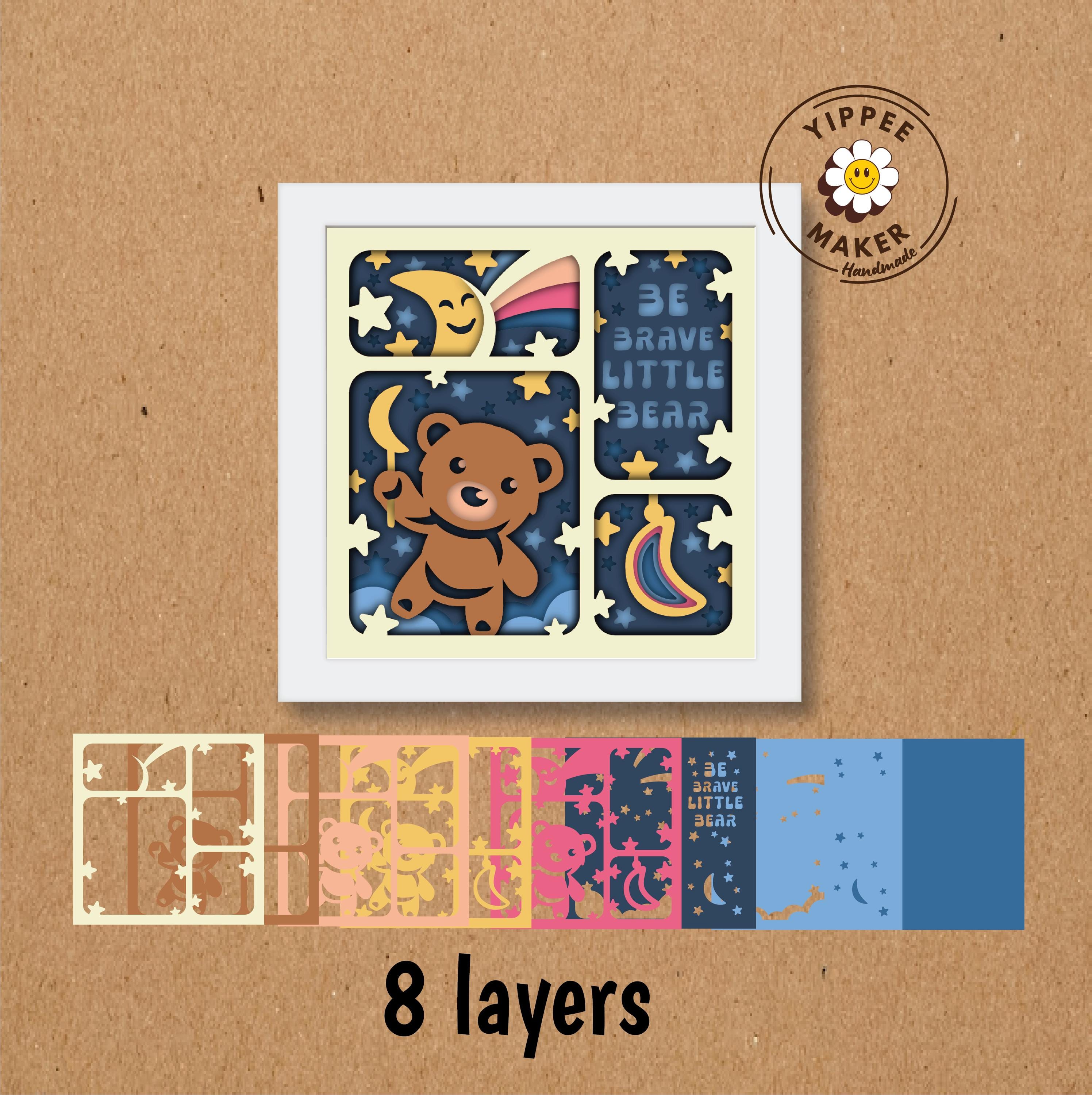 3D Bear Shadow Box - Nursery Shadow Box Layered Paper Art Be Brave Svg ...