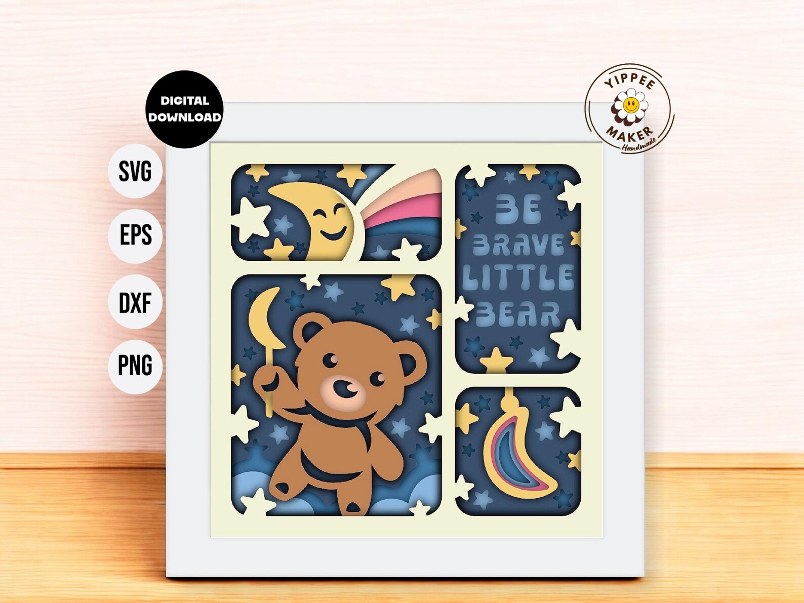 3D Bear Shadow Box - Nursery Shadow Box Layered Paper Art Be Brave Svg ...