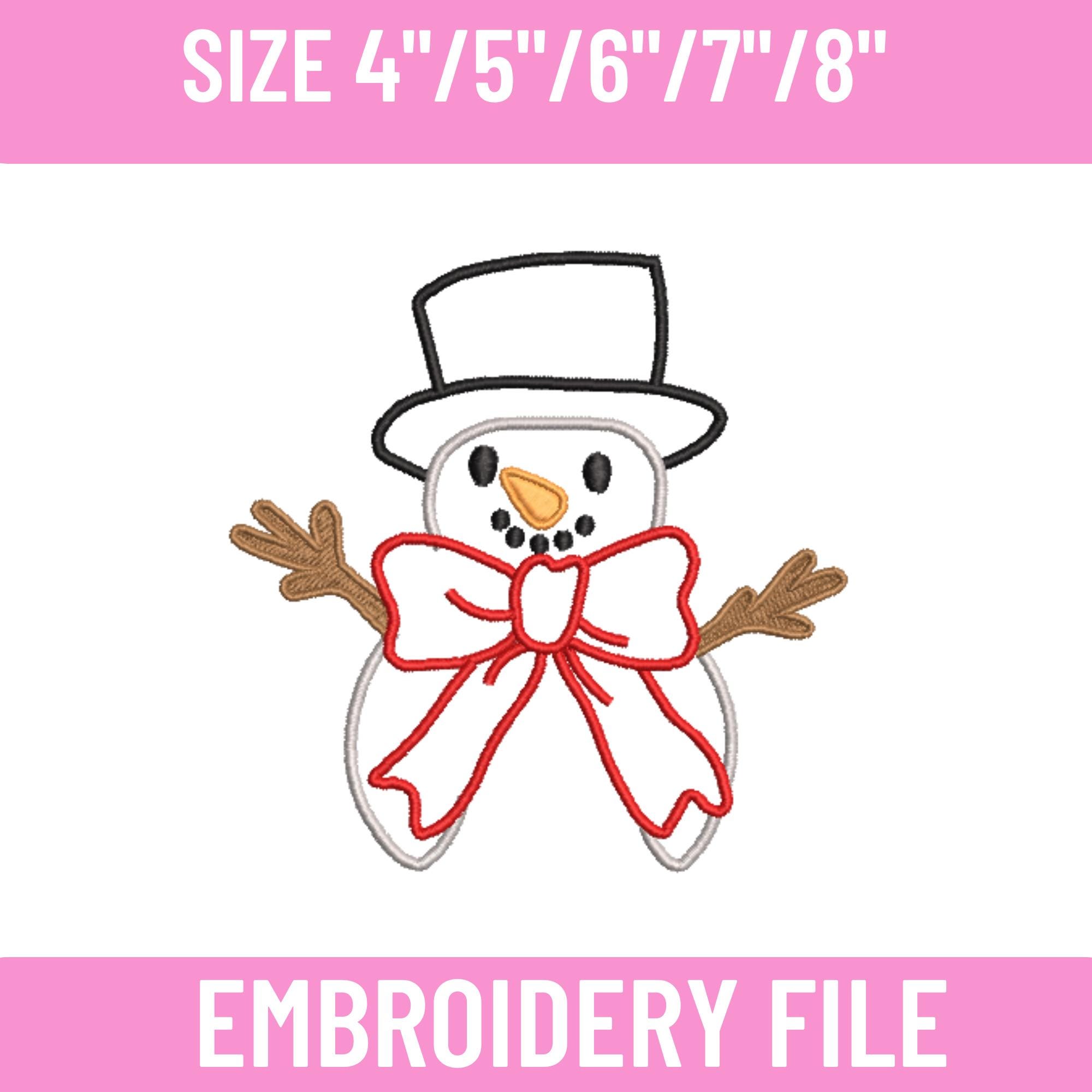 Side Bow Snowman Cut-out Embroidery Design PNG, Bow Christmas ...