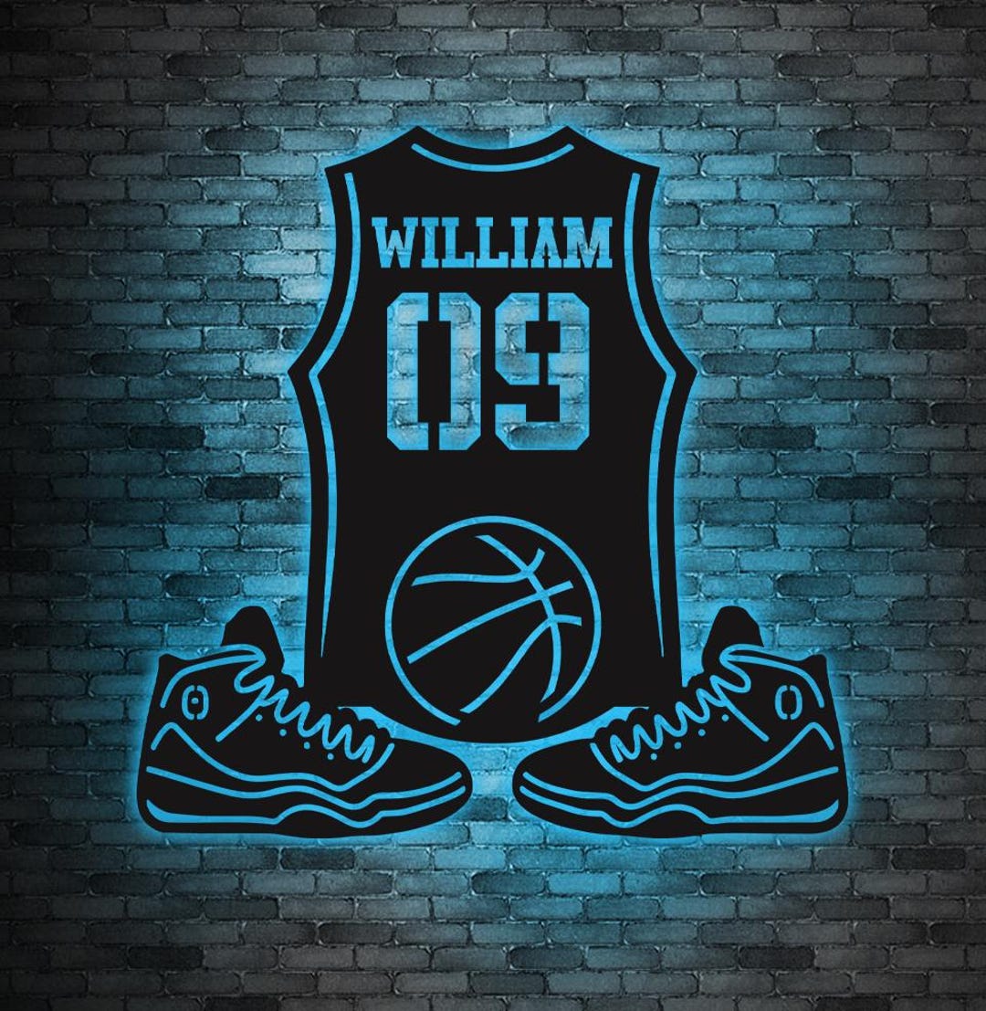Custom Basketball Metal Sign With LED Lights, Basketball Monogram Metal ...