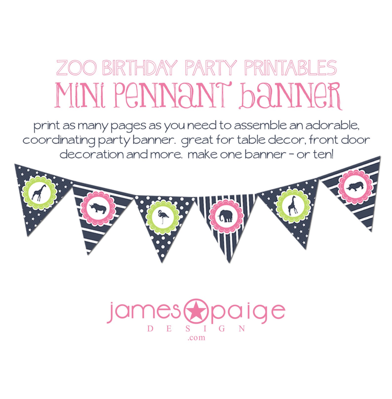 INSTANT DOWNLOAD: Zoo Birthday Printable Mini Pennant Banner | Etsy