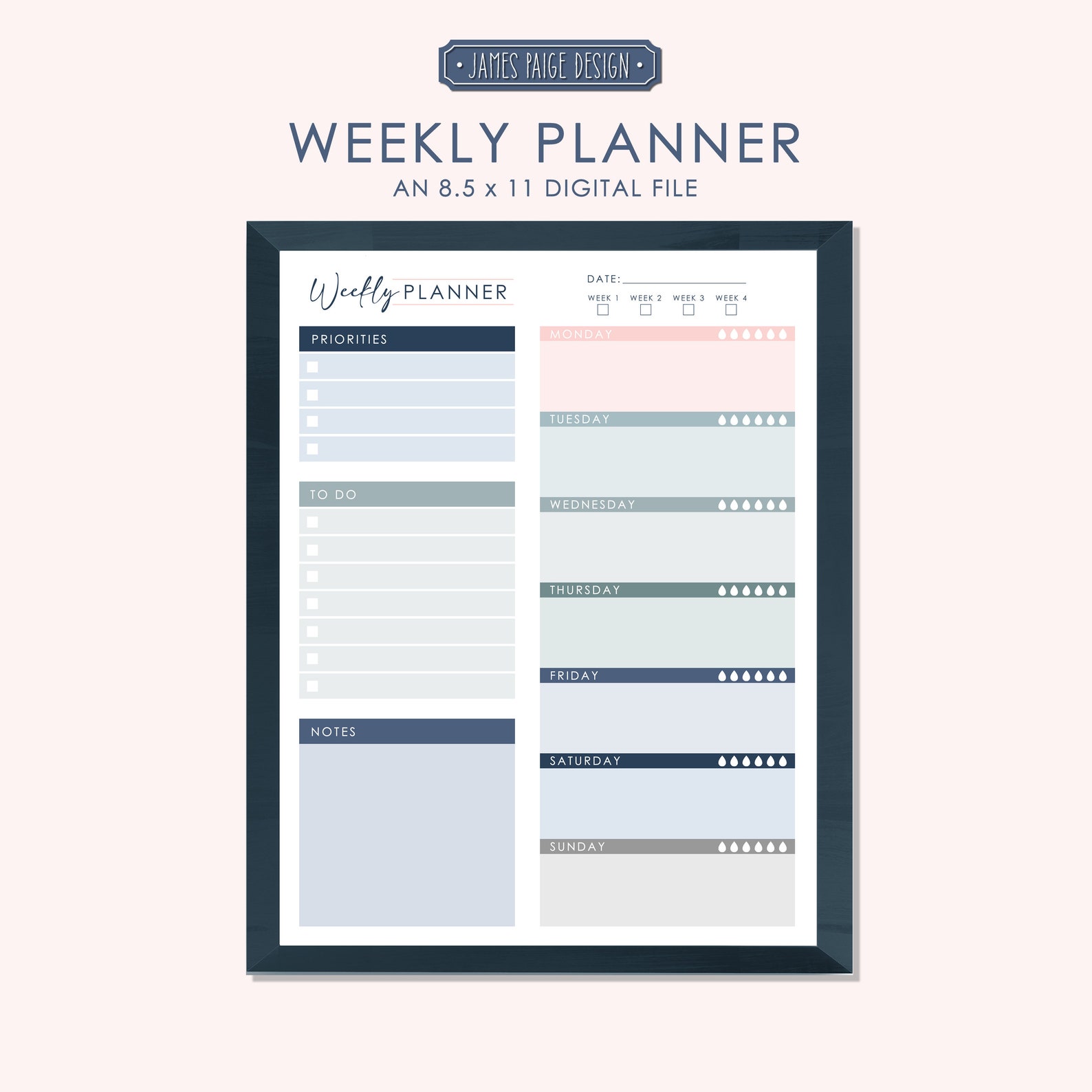 Downloadable 8.5x11 Weekly Planner and to Do List Undated - Etsy