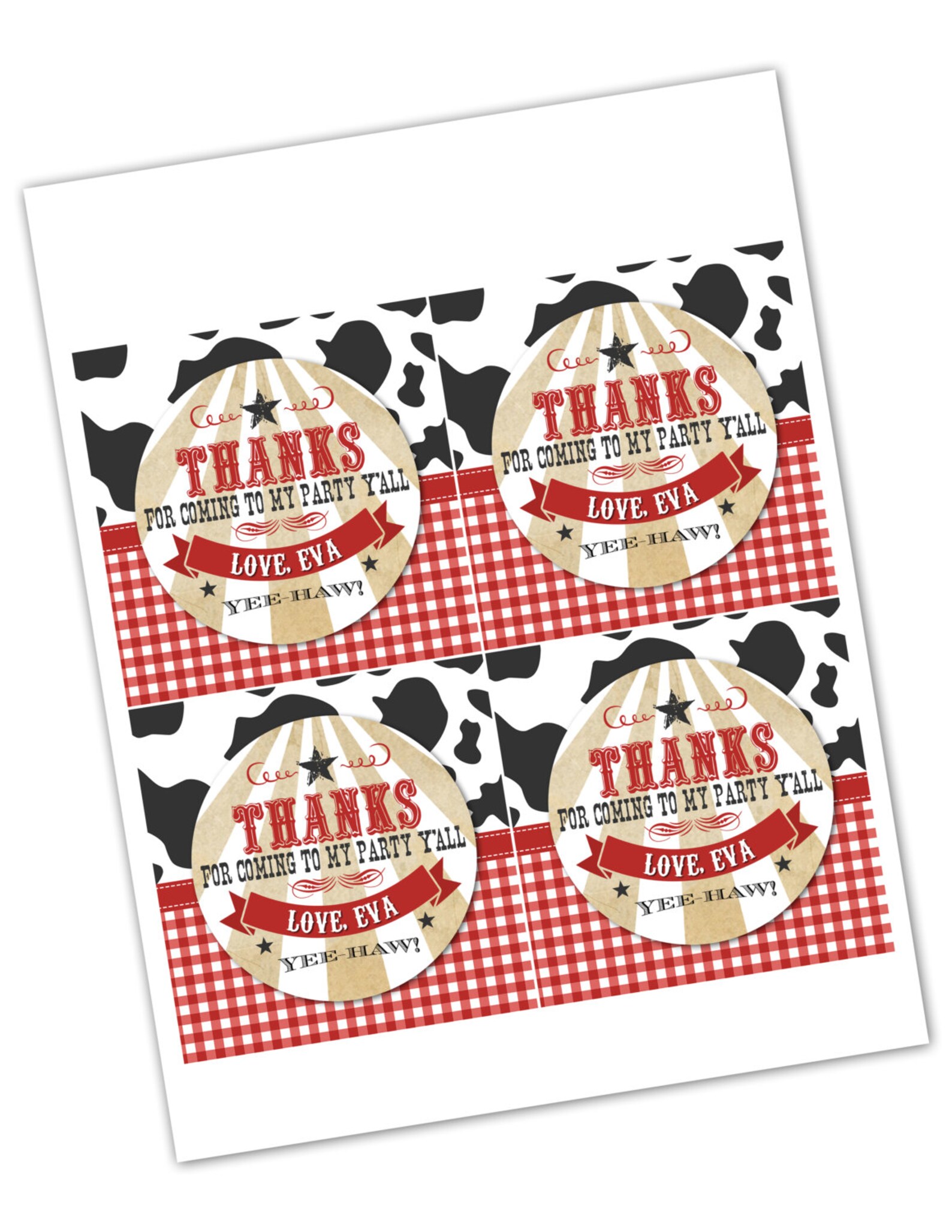 Cowboy Themed Personalized Thank You Favor Tags Two Sizes - Etsy
