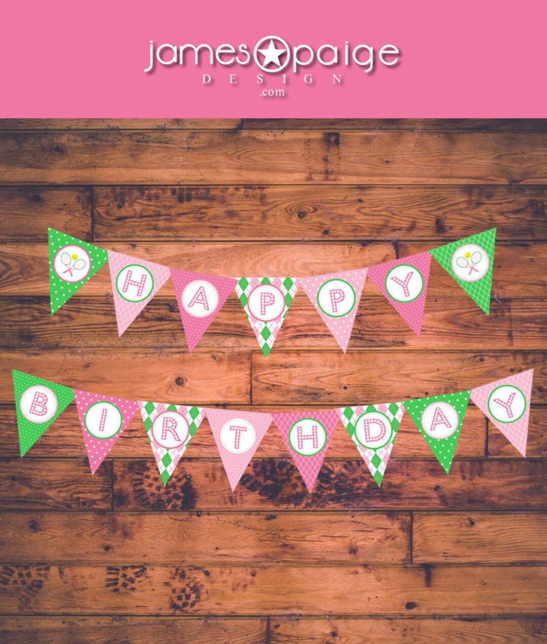 INSTANT DOWNLOAD: Preppy Tennis Themed Birthday Banner - "happy ...