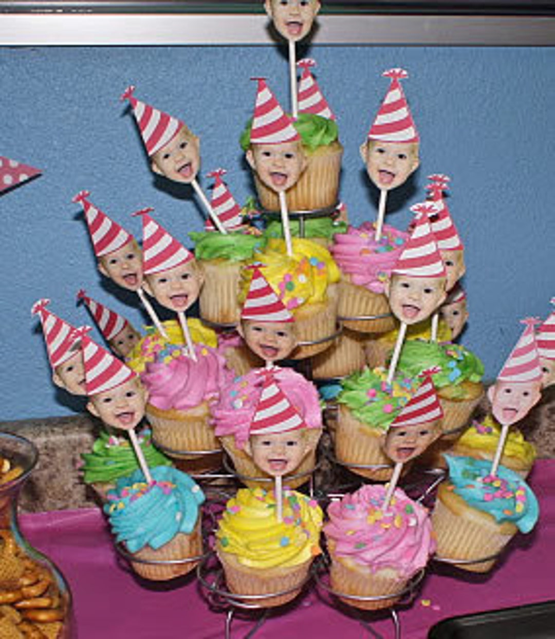 Birthday Hat Photo Face Cupcake Toppers Digital File - Color ...