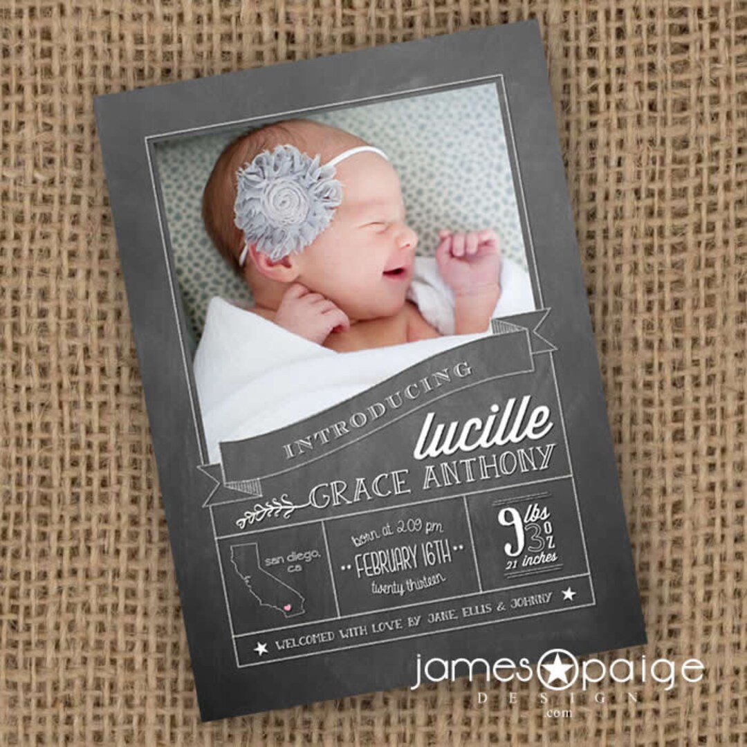 Vertical Chalk Design Baby Announcement 5x7 - Etsy