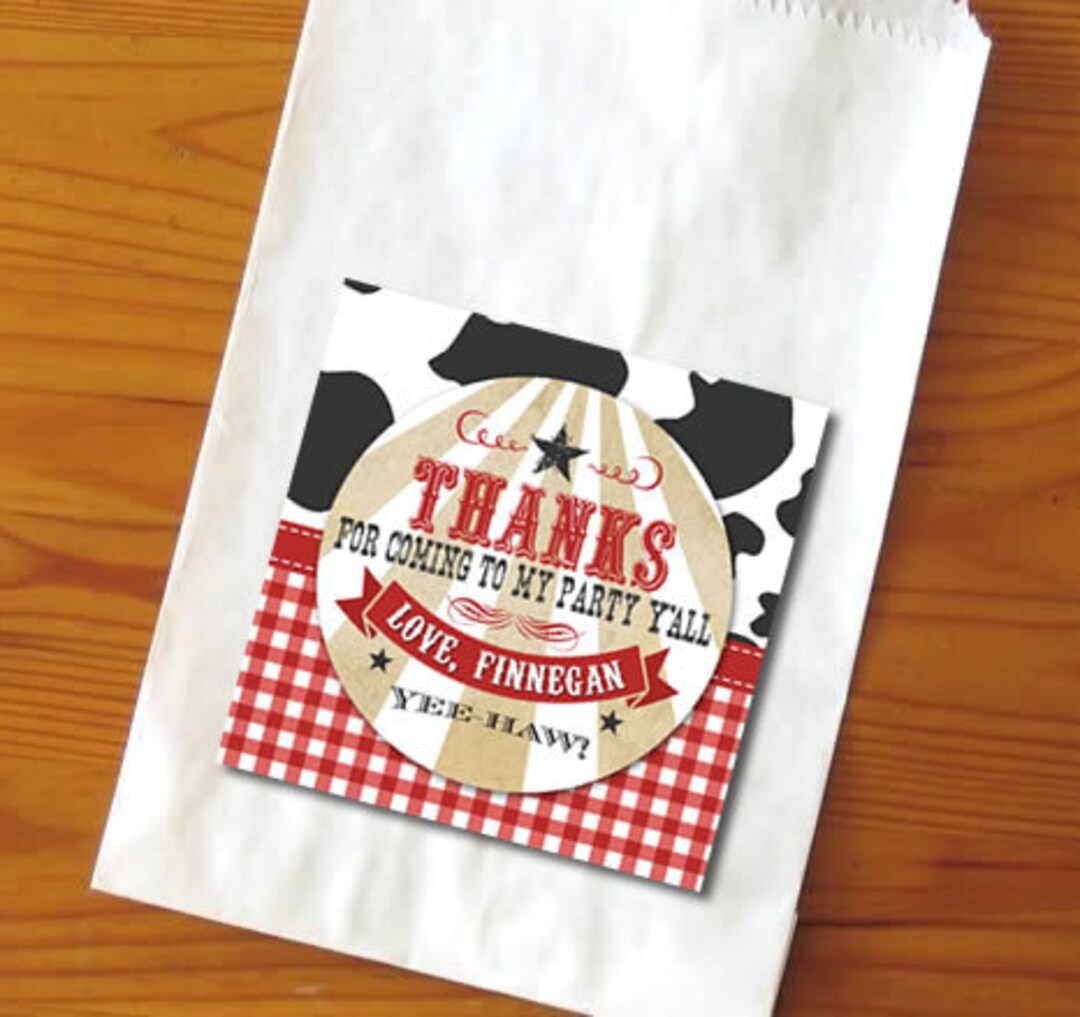 Cowboy Themed Personalized Thank You Favor Tags - Two Sizes Available ...