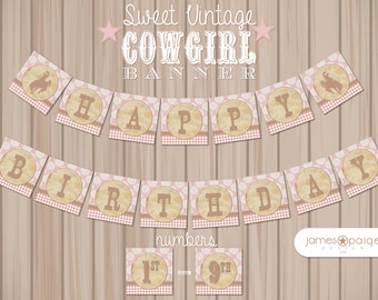 INSTANT DOWNLOAD: Cowboy Western Themed Happy Birthday banner