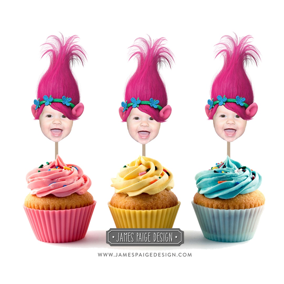 Trolls Inspired Poppy Photo Face Birthday Cupcake Toppers - Digital ...