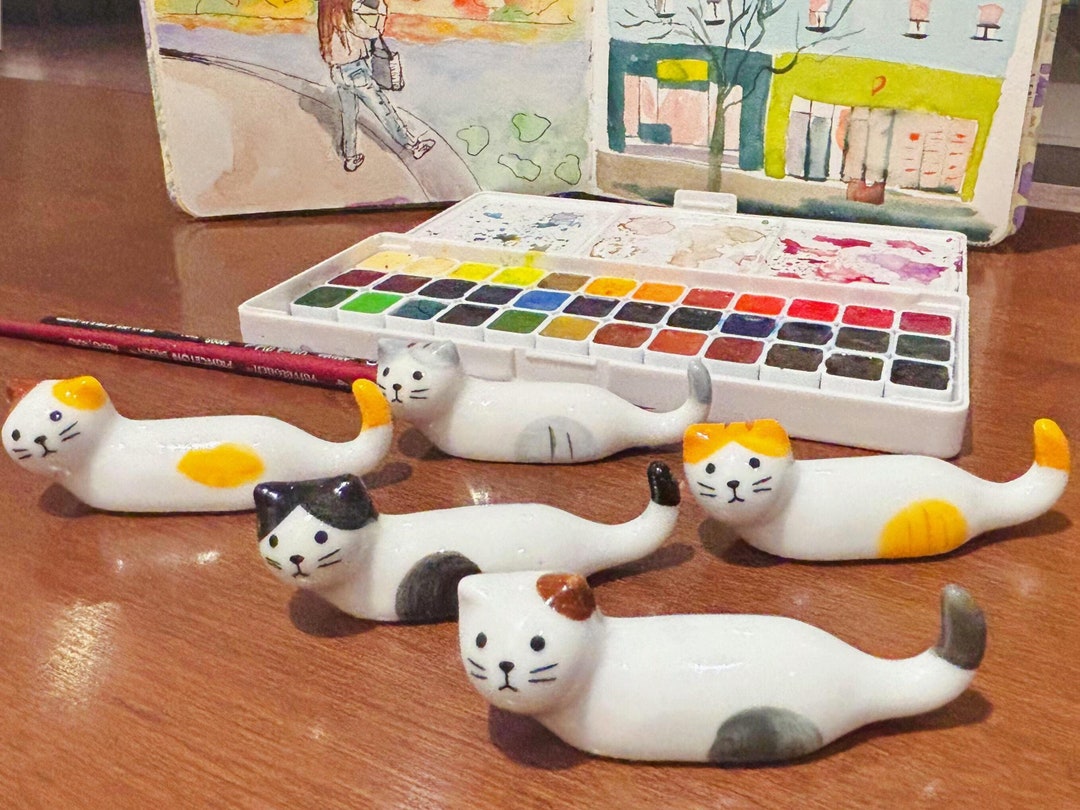 Adorable Ceramic Cat Brush Rest | Chopstick Rest | Watercolor Brush ...