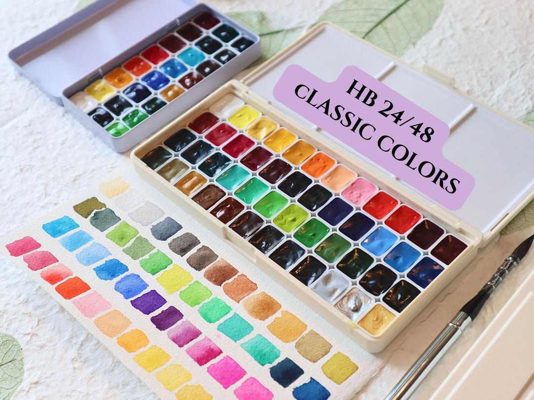New HB 24/48 Colors Classic Japanese Watercolor Paint - Repackaged Pans ...