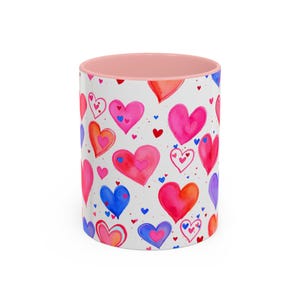 Heart Accent Coffee Mug, Valentines Day Gift, Colorful Hearts, 11oz ...