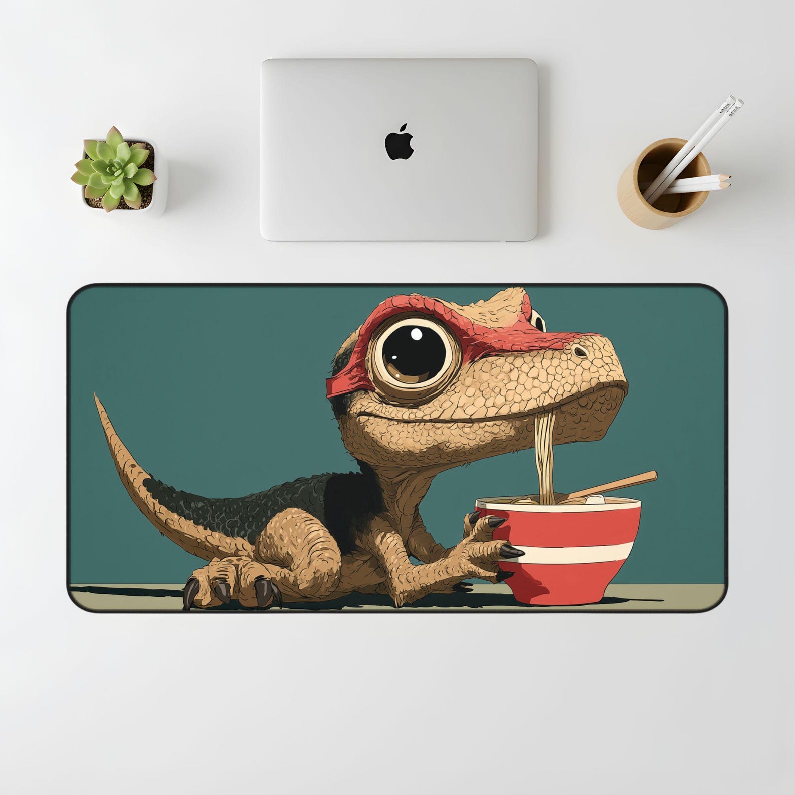 Baby Dinosaur Desk Mat, Large Gaming Mouse Pad Green, Cute Ramen Dino ...