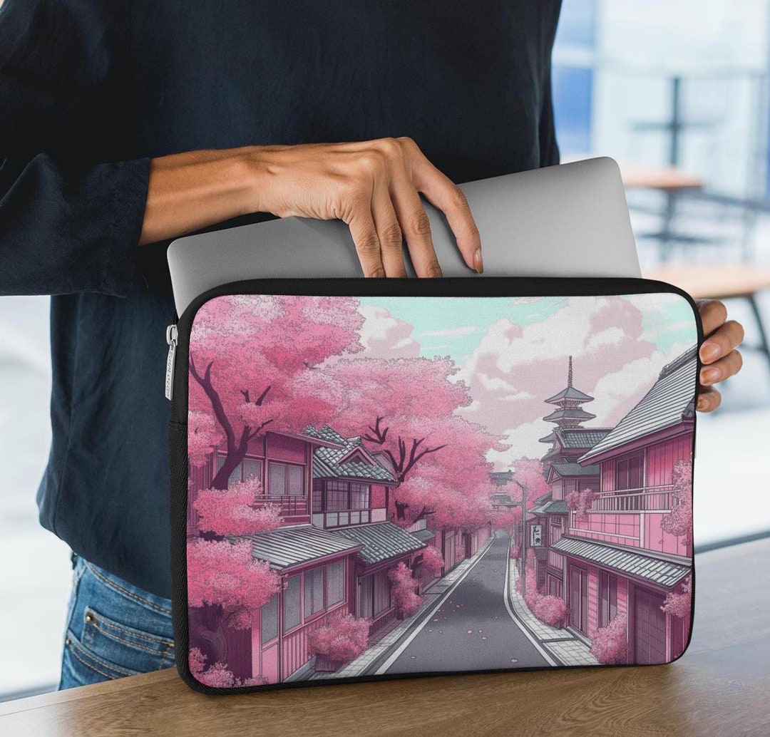 Pink Japanese Laptop Sleeve, Pink Anime Laptop Bag, Computer Sleeve, 15 ...