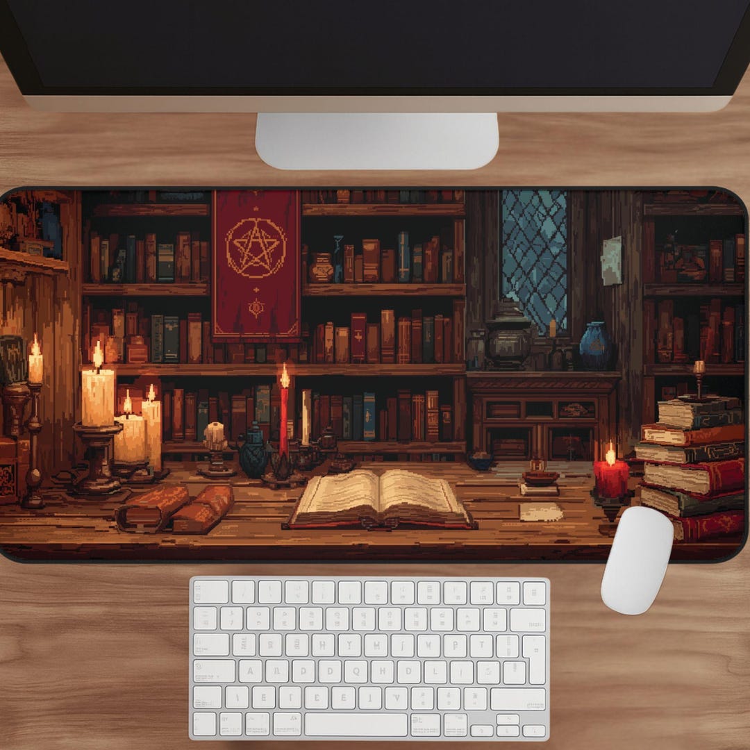 Arcane Library Desk Mat, Pixel Art Bookshelf, Gaming Keyboard Pad - Etsy