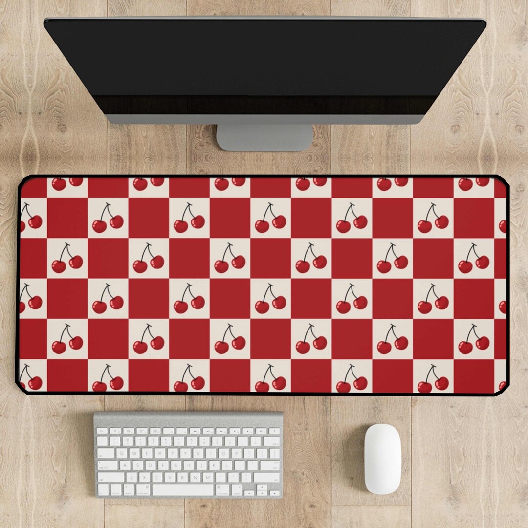 Checkered Cherry Mouse Pad XXL, Cherry Desk Mat, Cherry Red Desk Pad ...