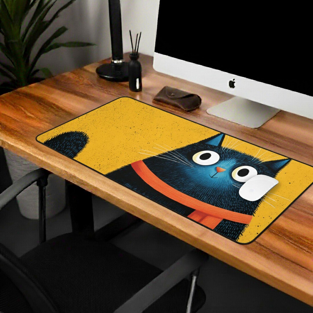 Cute Cat Desk Mat, Black Cat Mouse Pad, Cat Desk Pad, Funny Animal ...